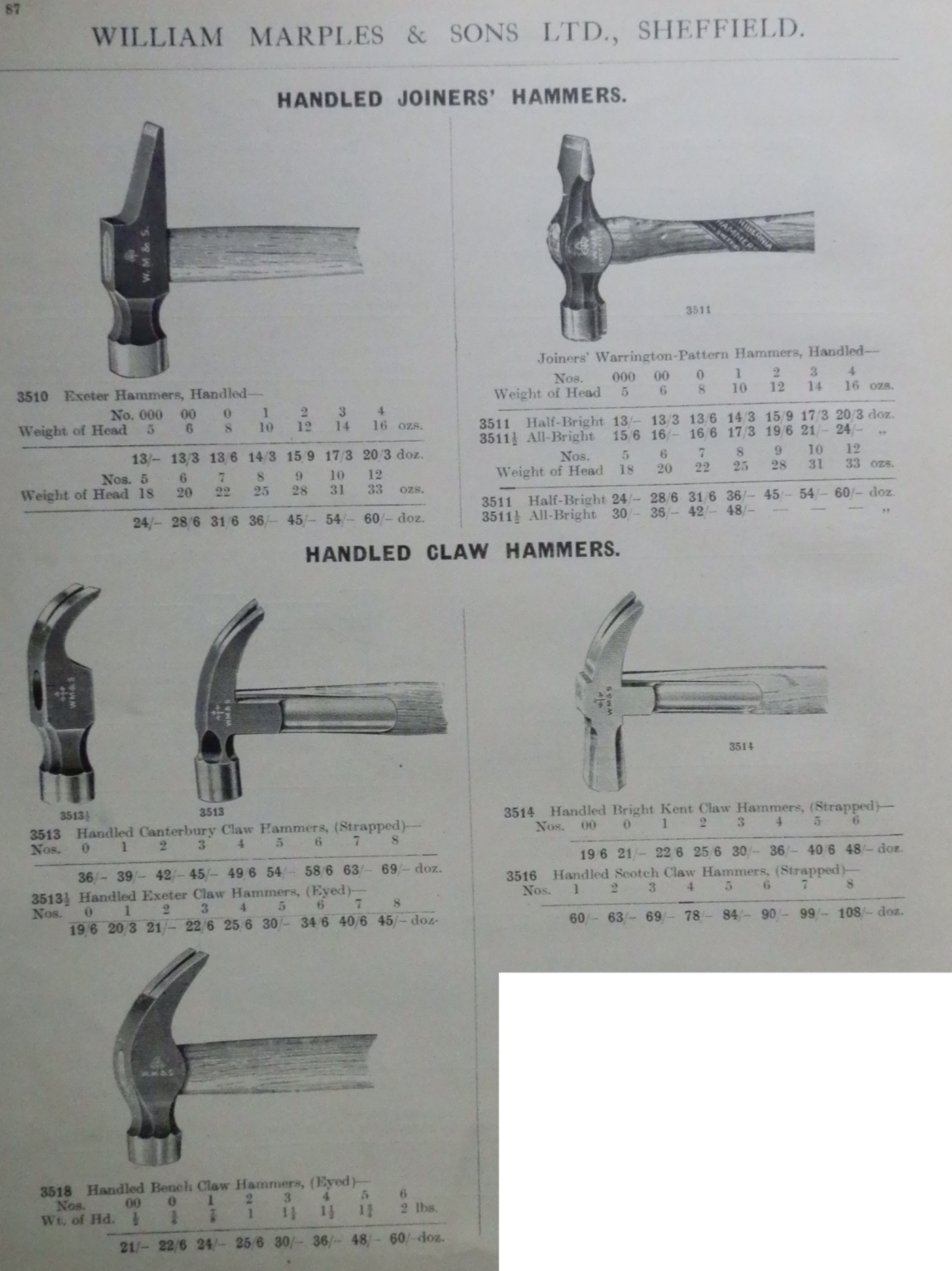 Hammers – William Marples and Sons, Ltd.